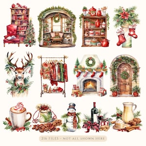 Watercolor Christmas Clipart Bundle: Classic Holiday PNG Set (digital ...