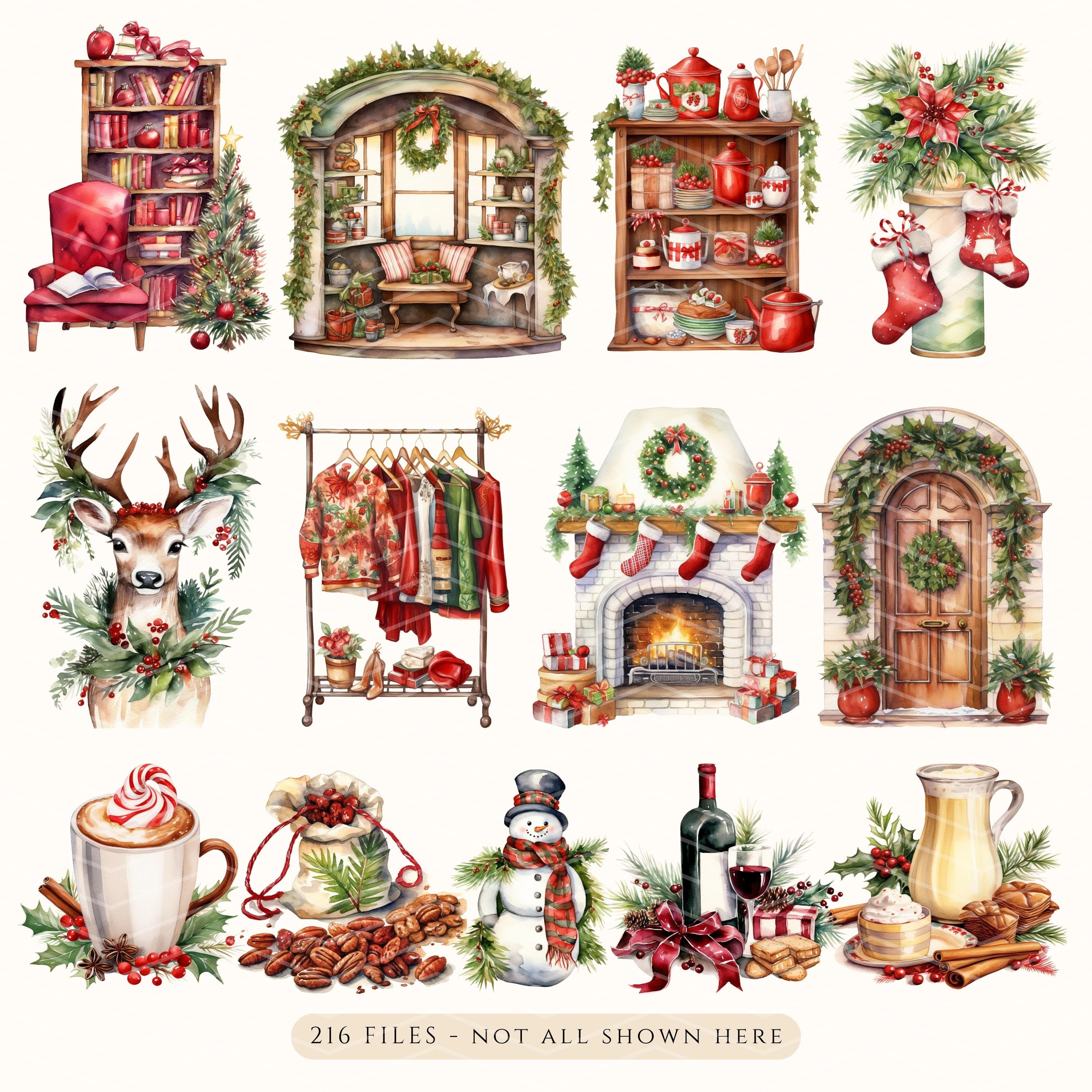 Watercolor Christmas Clipart Set Classic Christmas Clipart - Etsy UK