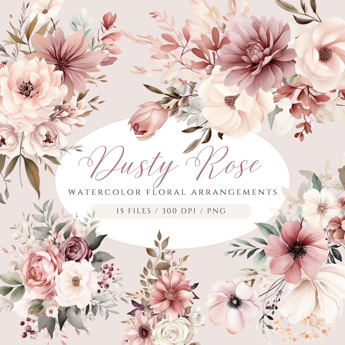 Dusty Rose Floral Clipart Dusty Pink Flowers Blush Floral - Etsy
