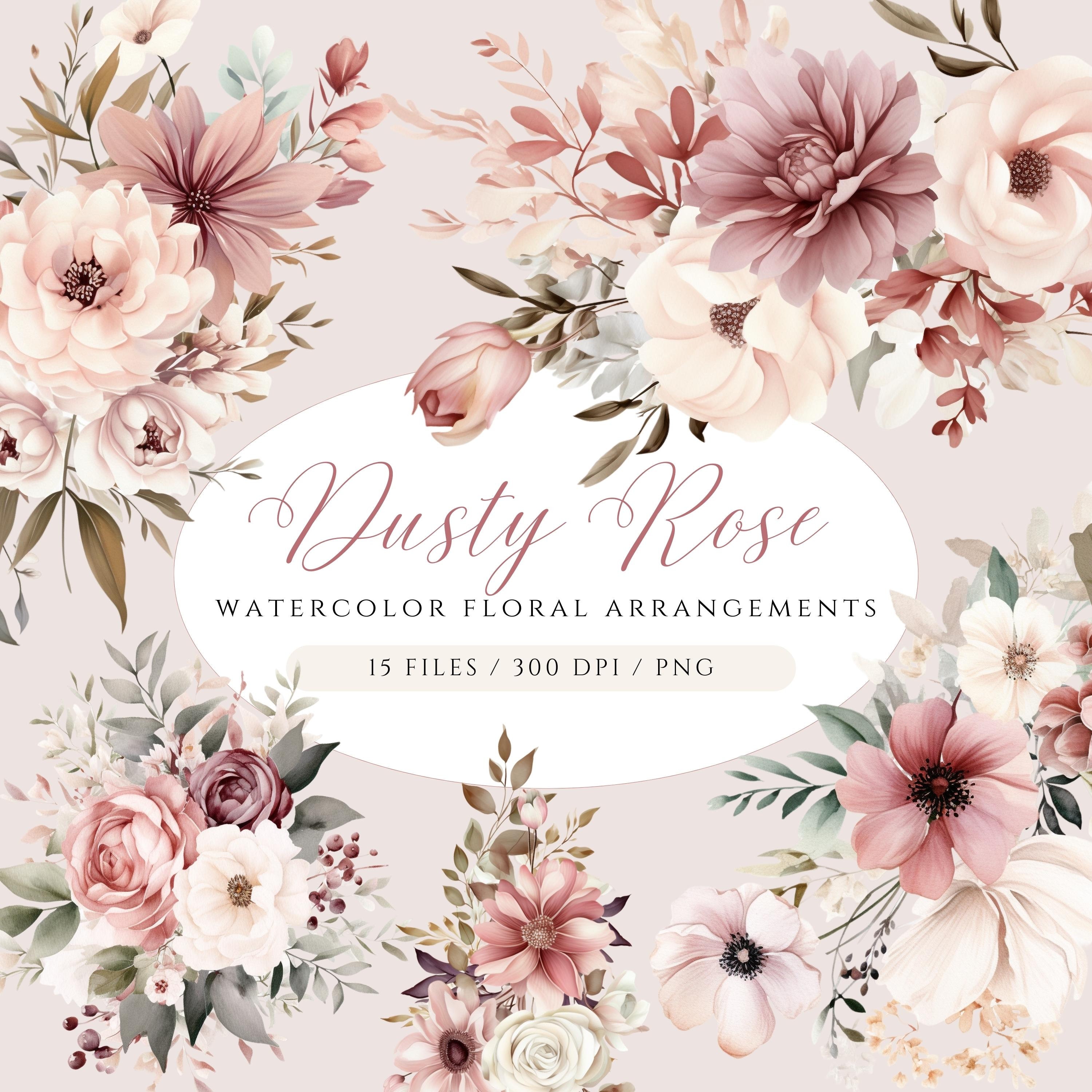 Dusty Rose Floral Clipart Dusty Pink Flowers Blush Floral - Etsy