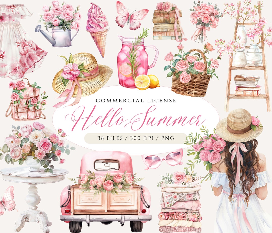 Watercolor Summer Clipart: Cottagecore Floral PNG (digital Download) - Etsy