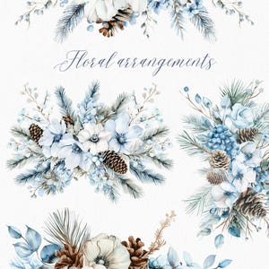 Blue Winter Watercolor Clipart Bundle: Cozy Christmas PNG (digital ...