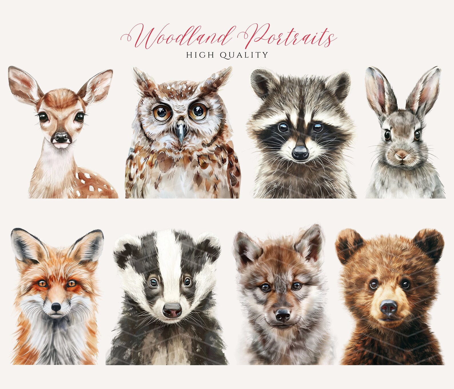 Watercolor Woodland Animal Clipart: Nursery Art PNG (digital Download ...