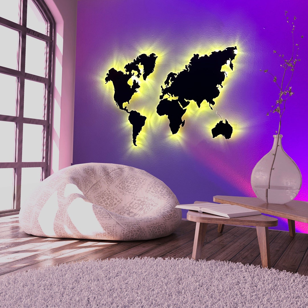 Led World Map Wall Deco Led World Map Mdf Led World Map - Etsy