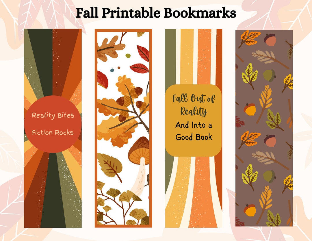 Fall Printable Bookmarks Fall Bookmark Digital PDF Bookmark Colorful ...