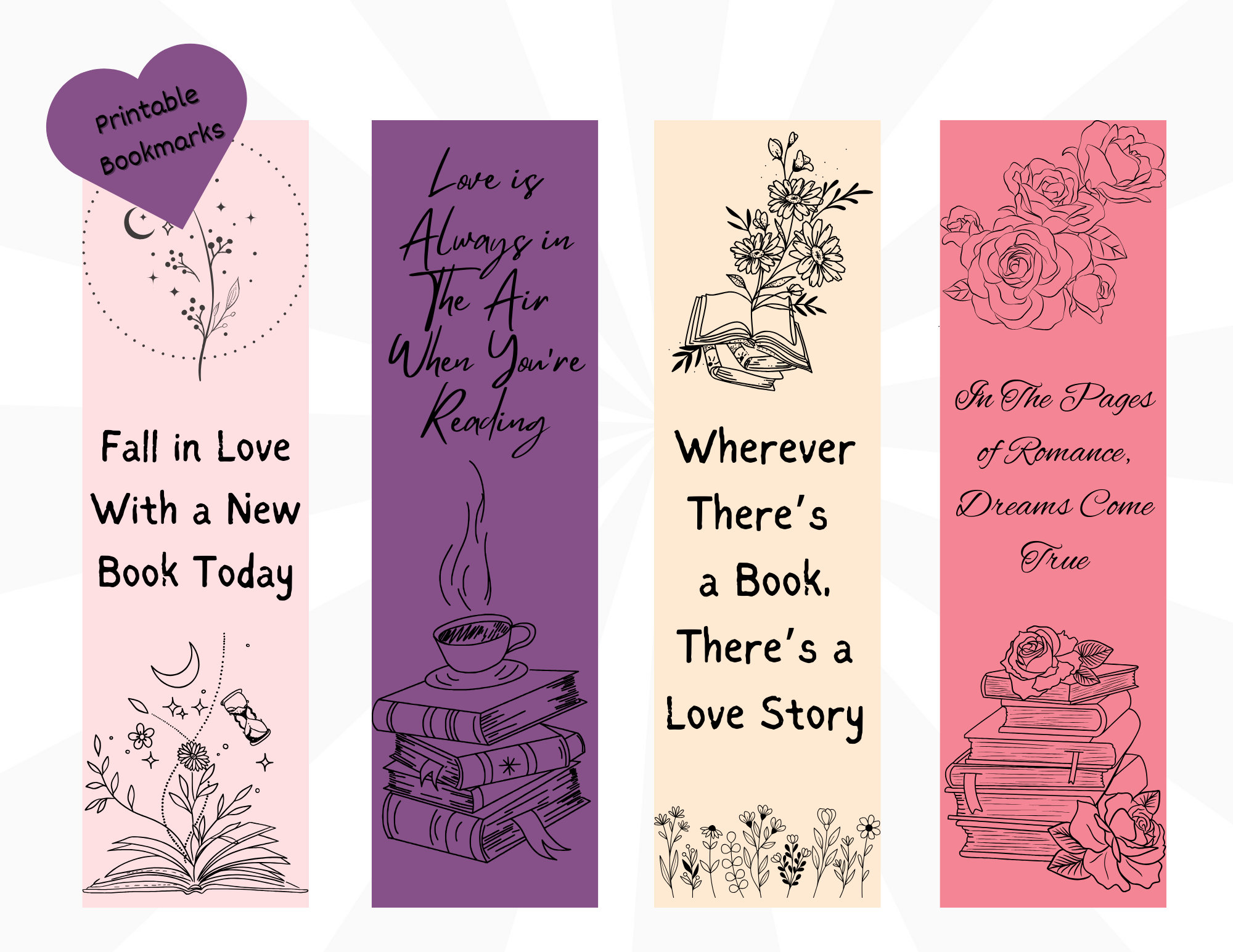 Printable Bookmarks Romance Book Reader Romantic Bookmarks Printable ...