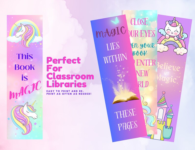 Unicorn Printable Bookmark Magical Bookmark Kids Printable Bookmark for Magic Bookmark Fairy ...