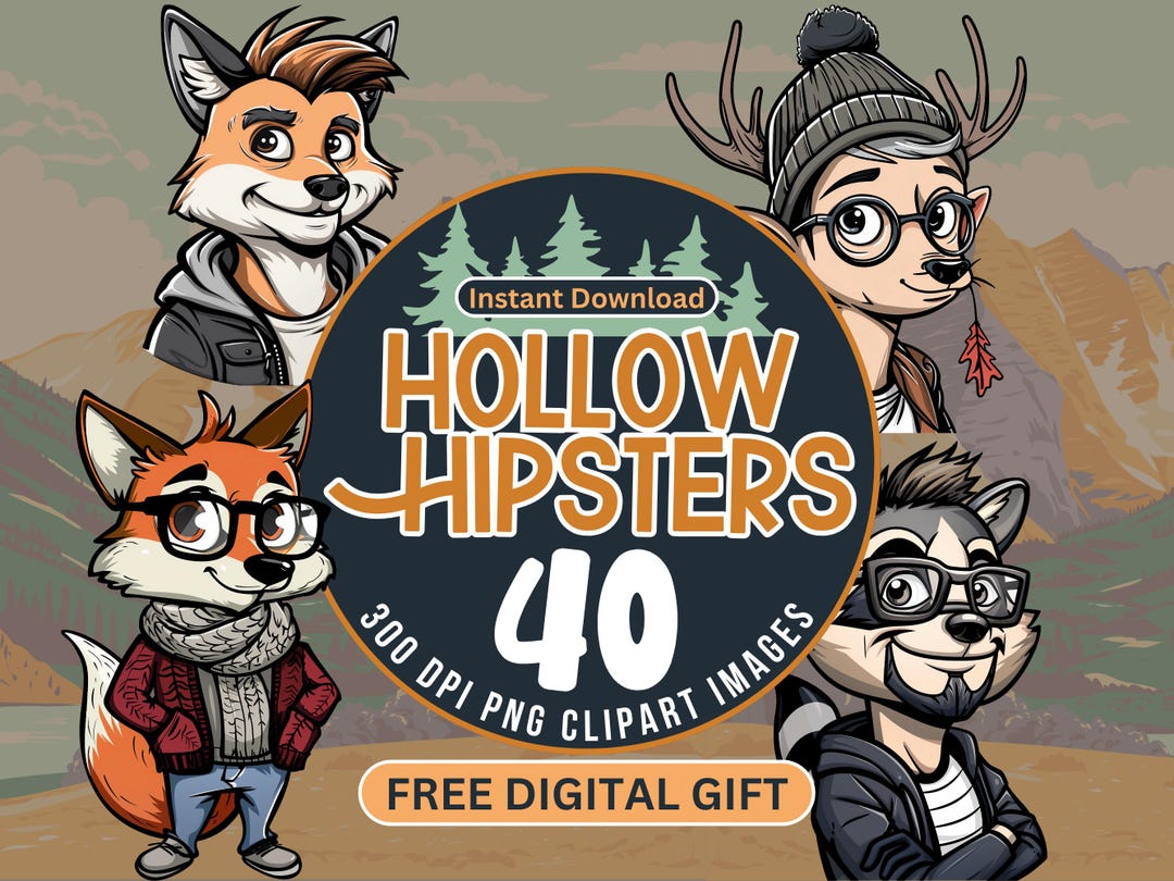 Hollow Hipsters Clip Art Bundle 40 PNG Digital Download of Forest ...