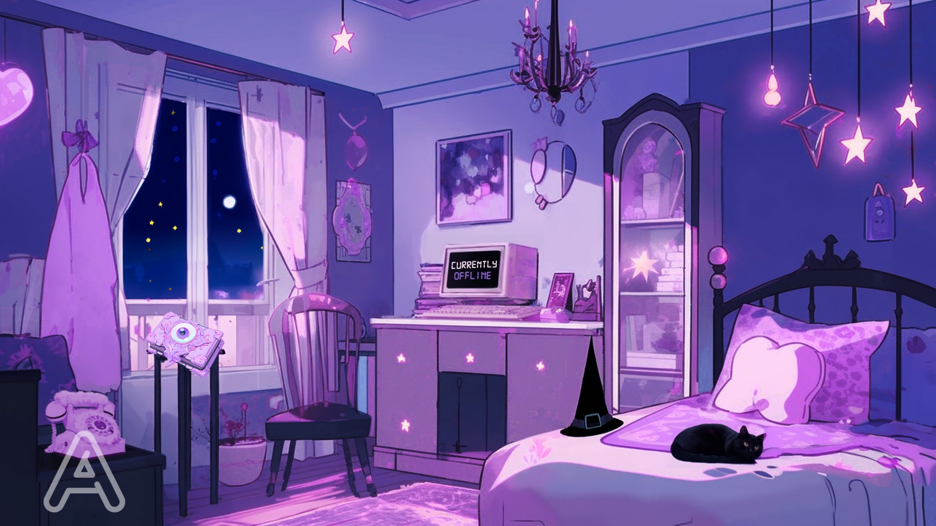 Spooky Cat 'offline' Twitch Screen: Cute Pink Witch Design, Spooky ...