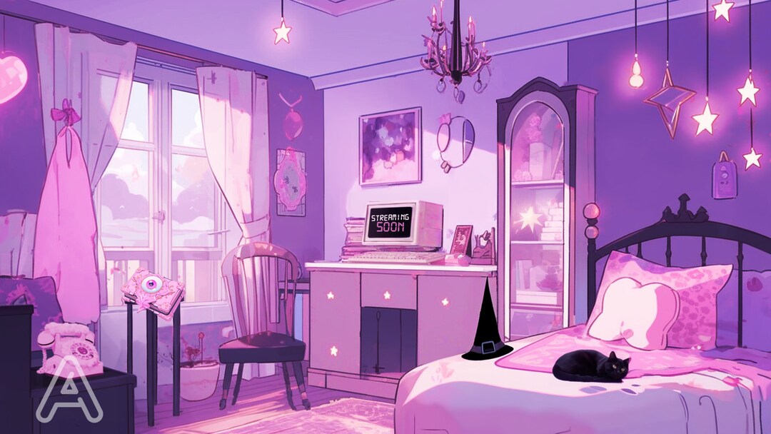 4 Spooky Animated Twitch Screens: Cute Salem Cat With Witch Design ...