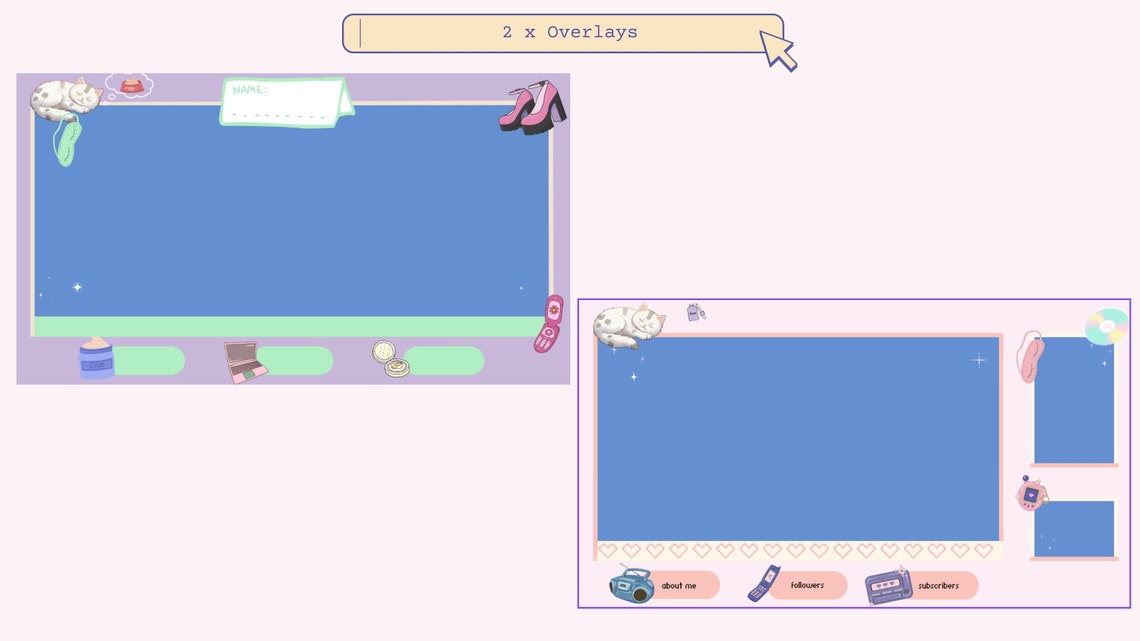Cute Twitch Animated Streamer Screen Package for Girl Gamers - '90s ...