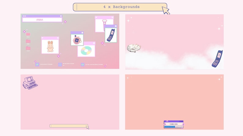 Cute Twitch Animated Streamer Screen Package for Girl Gamers - '90s ...