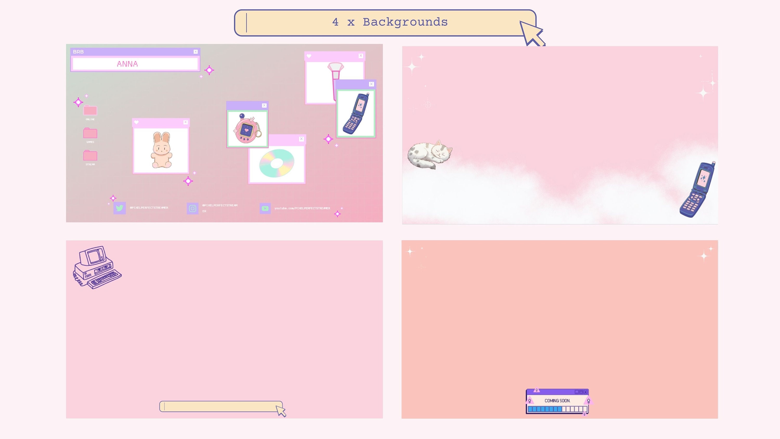 Cute Twitch Animated Streamer Screen Package for Girl Gamers - '90s ...