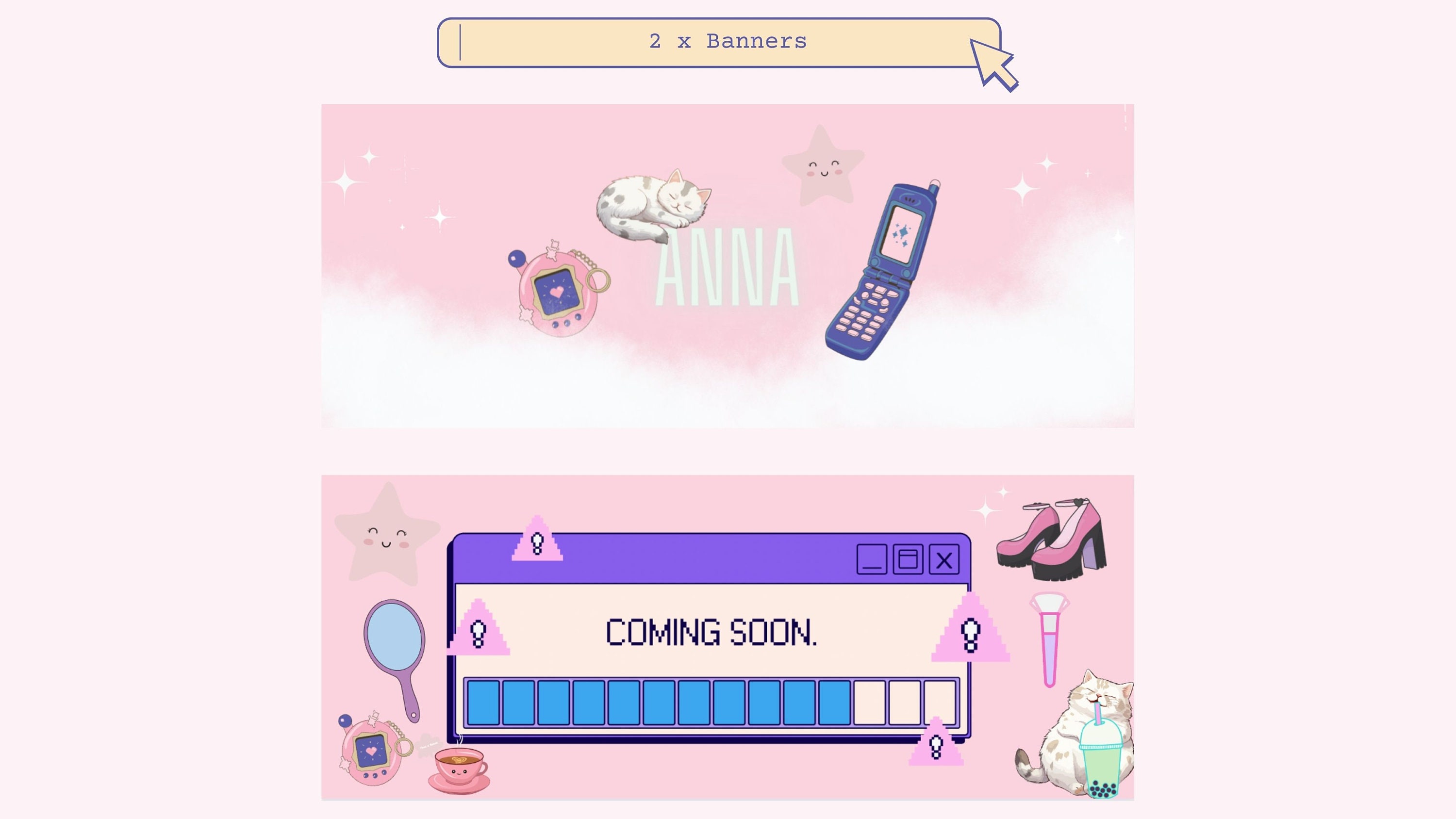 Cute Twitch Animated Streamer Screen Package for Girl Gamers - '90s ...