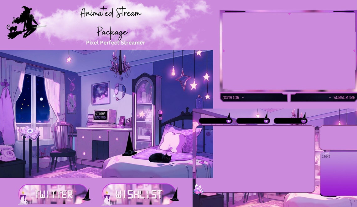 Spooky Twitch Streaming Package: Cute Salem Cat Witch Design With ...