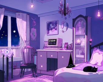 4 Spooky Animated Twitch Screens: Cute Salem Cat With Witch Design ...