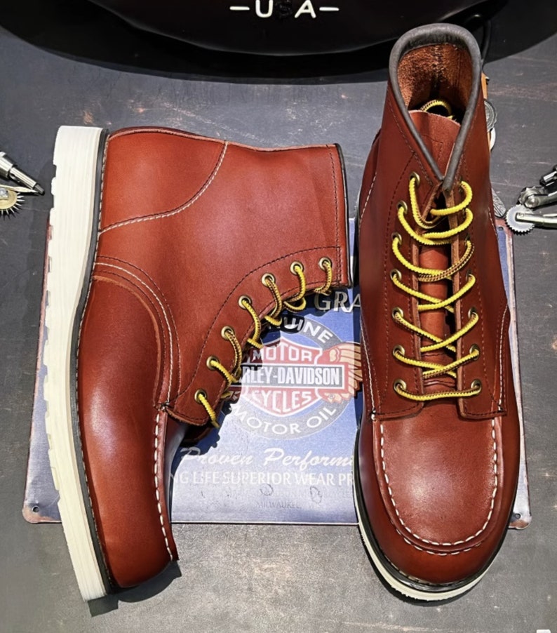 High Top Crazy Horse Leather Motorcycle Boots Genuine Leather Thick ...