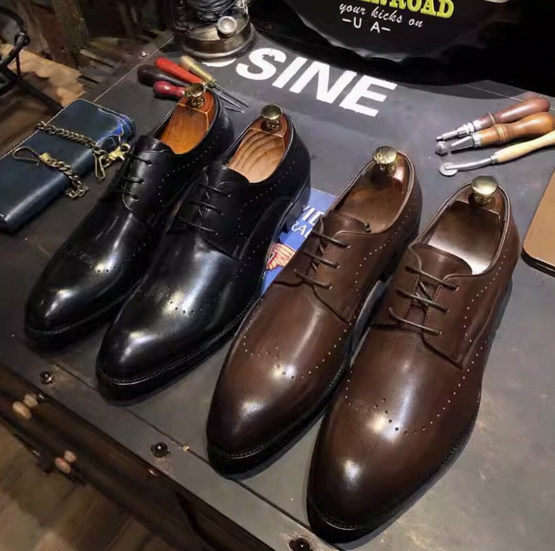 Oxford Leather Shoes Men British Style Genuine Leather Round Toe Derby ...