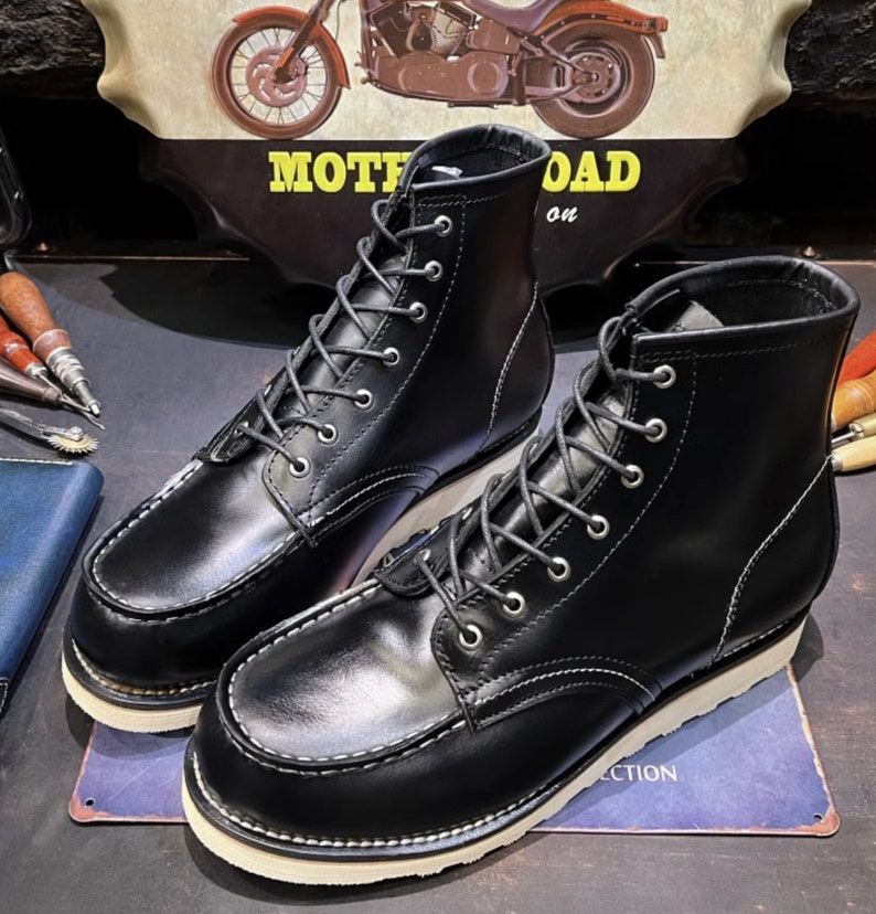 High Top Crazy Horse Leather Motorcycle Boots Genuine Leather Thick ...