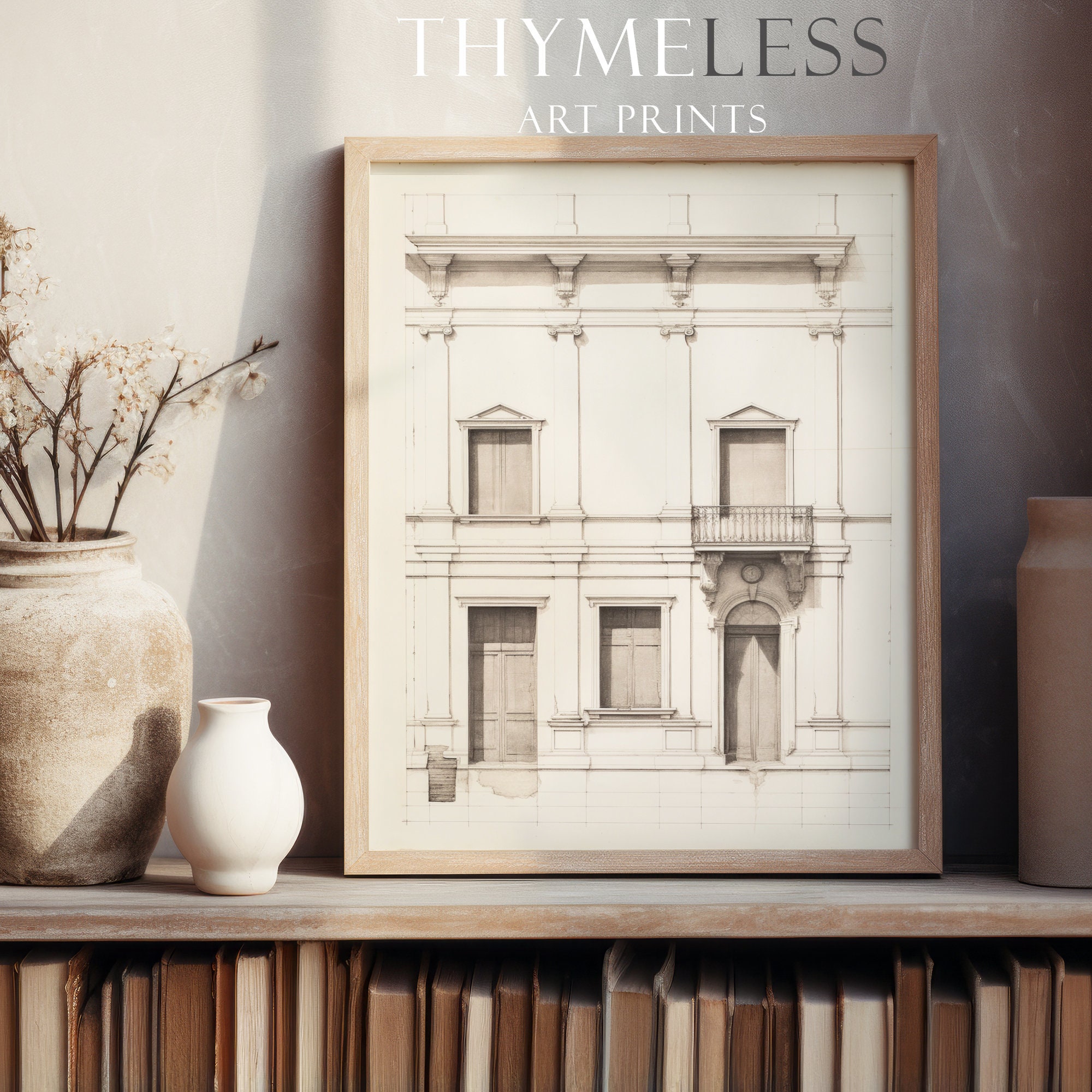 Classical Facade Sketch, Drawing, Pencil Art, Vintage Inspired, Digital ...