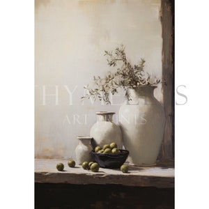 Olives and Pottery, Oil Painting, Vintage Inspired, Digital Art Print ...