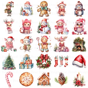 100 Cute Christmas Clipart Watercolor Christmas Clipart PNG Bundle ...