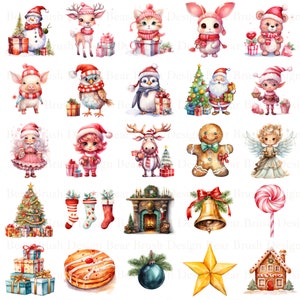 100 Cute Christmas Clipart Watercolor Christmas Clipart PNG Bundle ...
