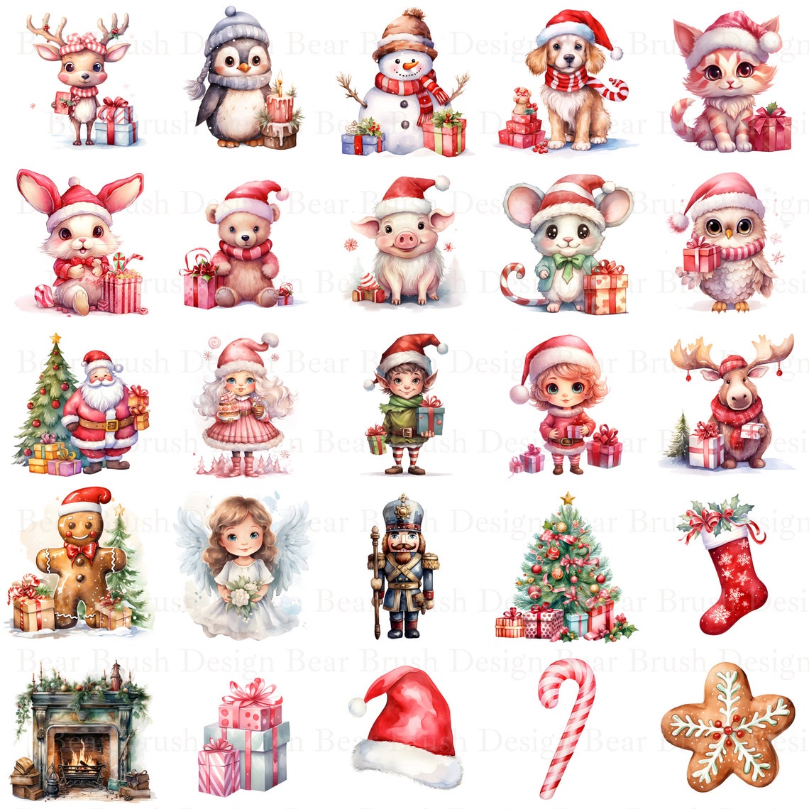 100 Cute Christmas Clipart Watercolor Christmas Clipart PNG Bundle ...