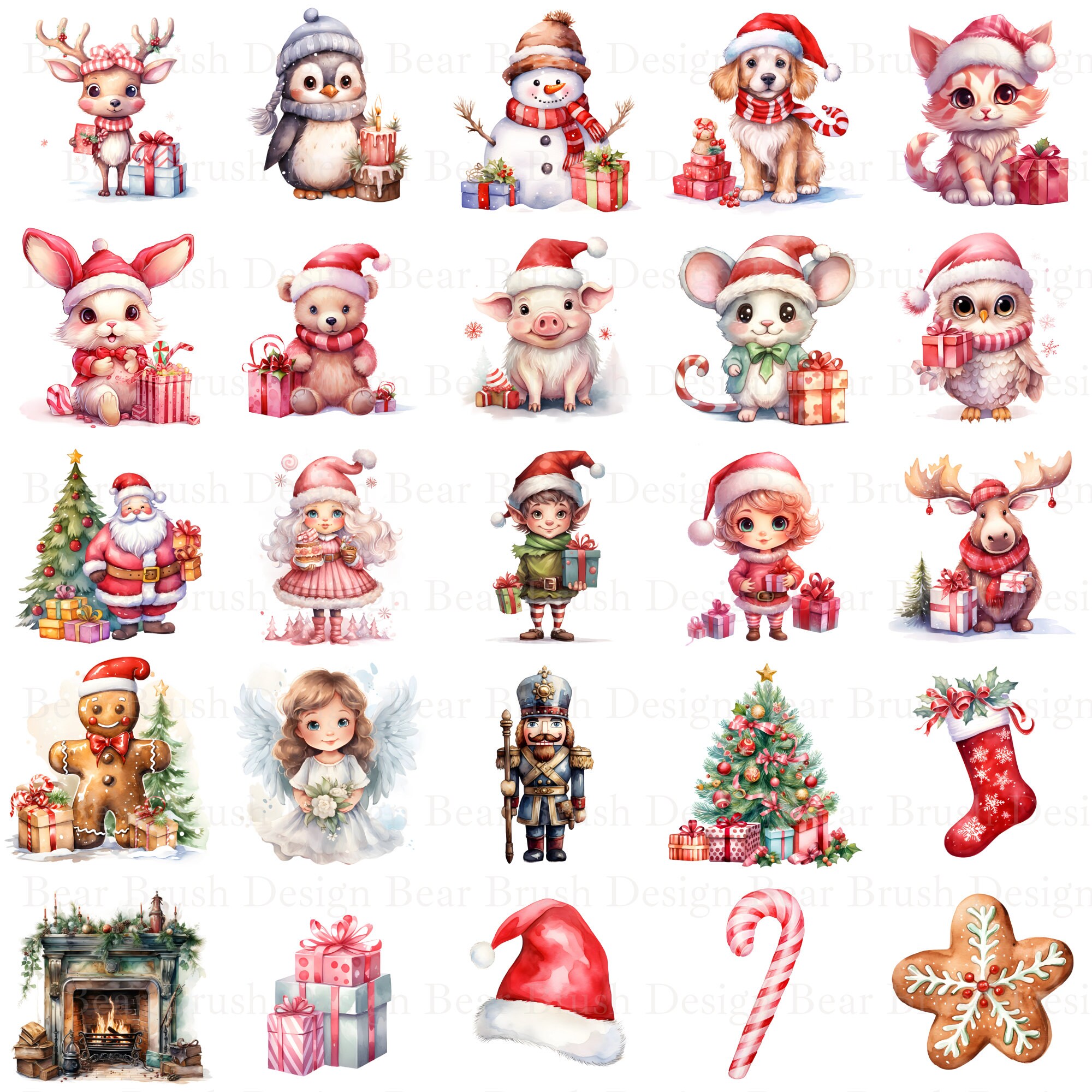 100 Cute Christmas Clipart Watercolor Christmas Clipart PNG Bundle ...