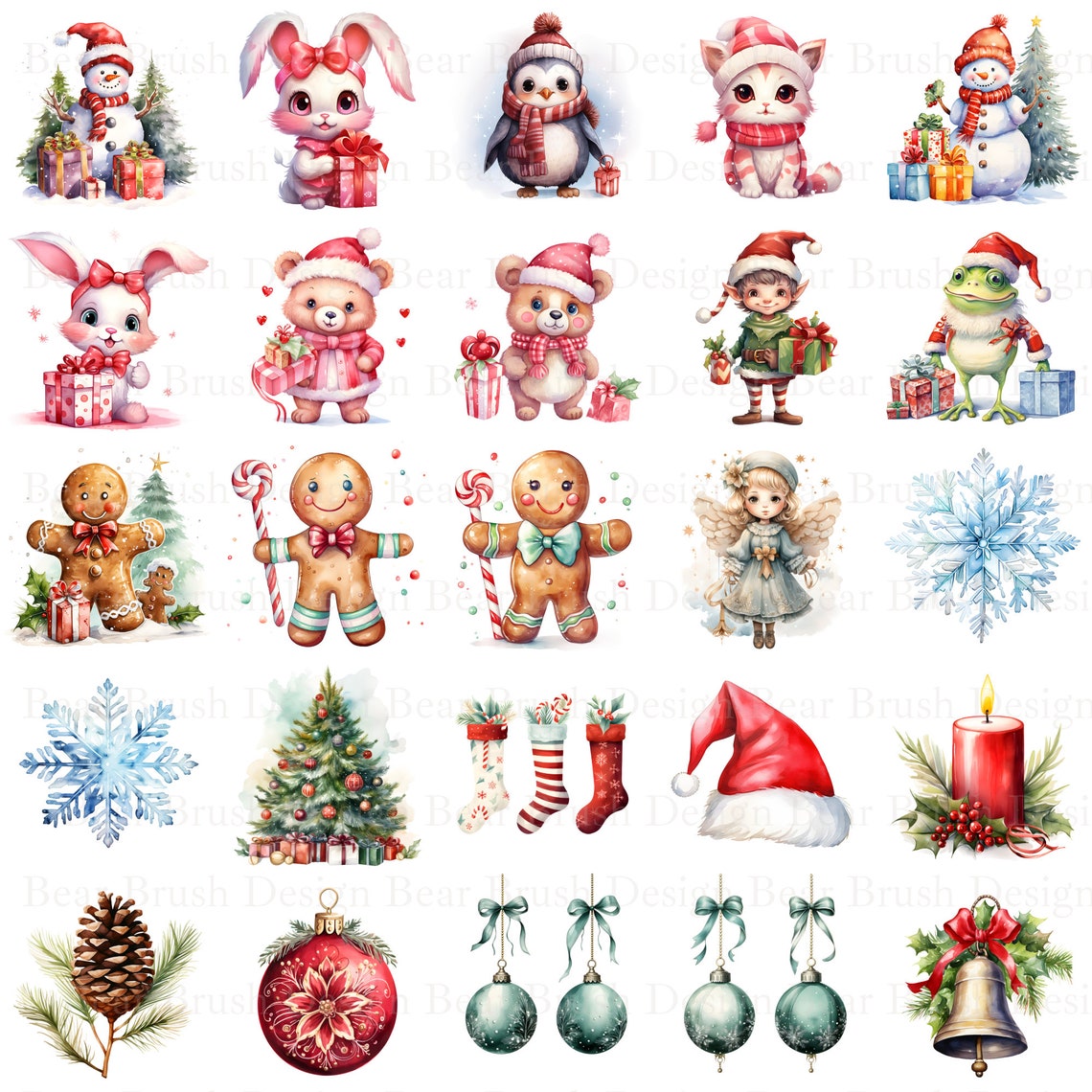 100 Cute Christmas Clipart Watercolor Christmas Clipart PNG Bundle ...