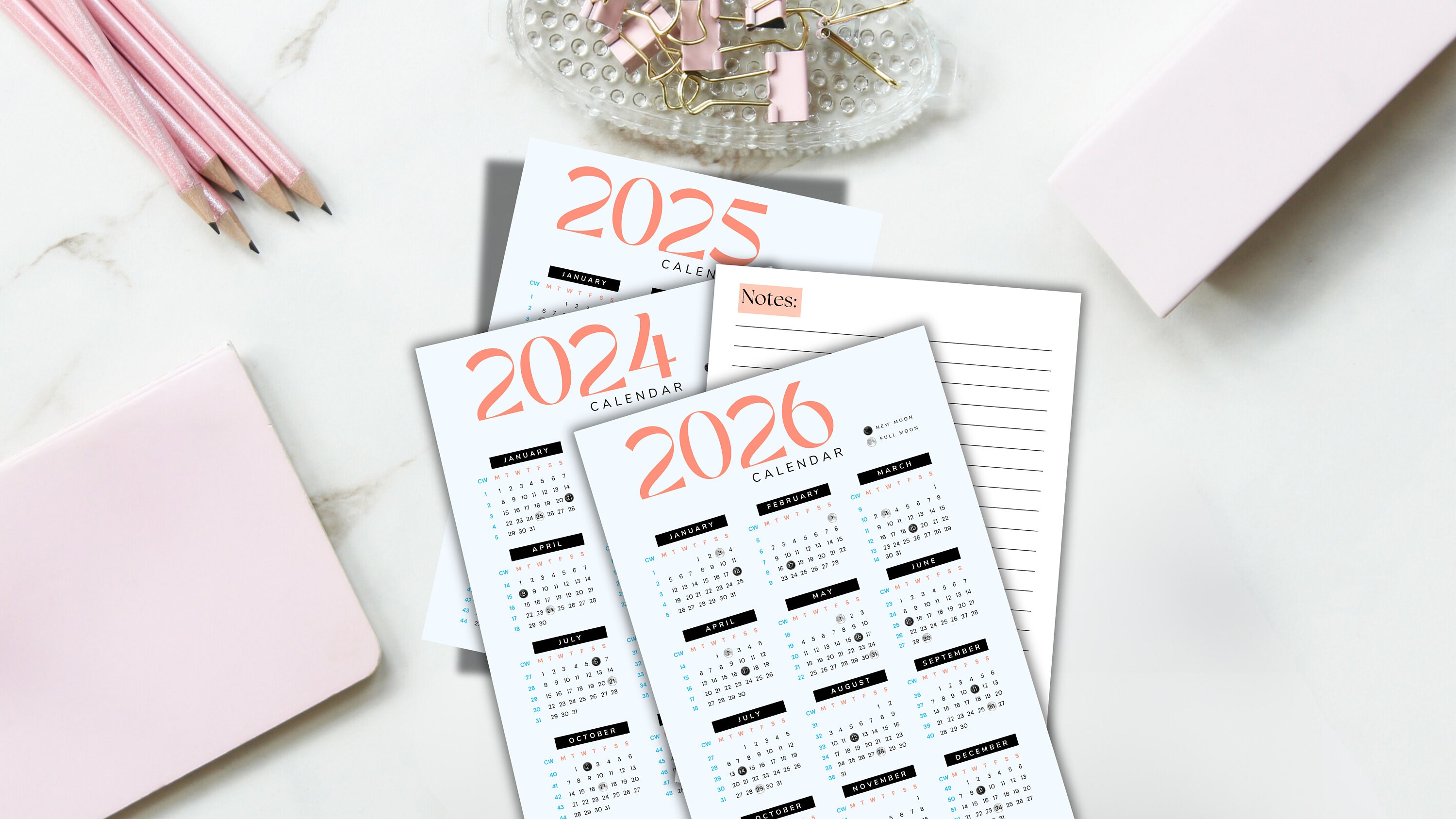2024-2025 Printable Calendar, 2024 Yearly Calendar, Year at A Glance ...