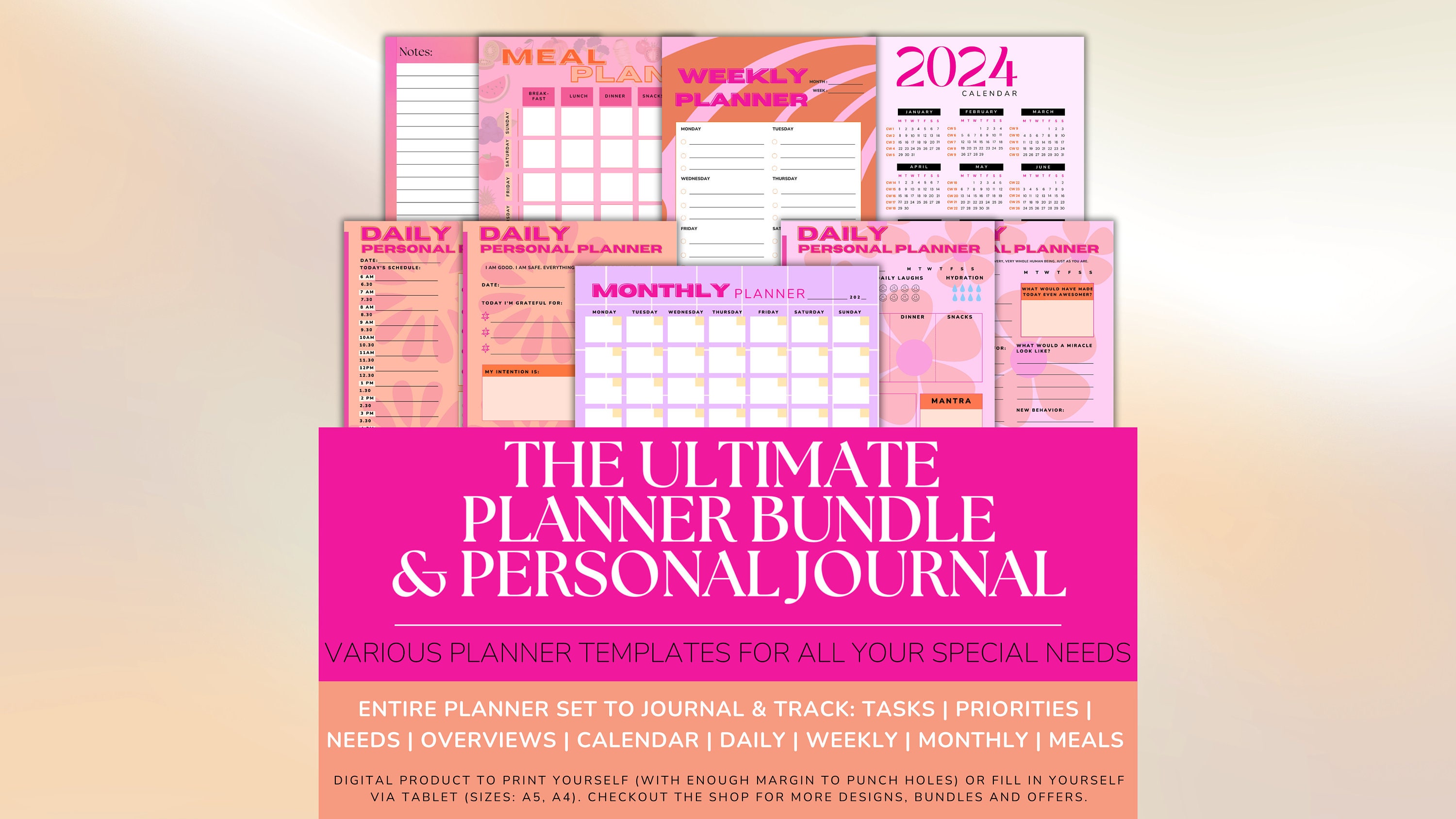 Full Planner Bundle Printable Planner Goals, Habits Growth Mindset Self ...