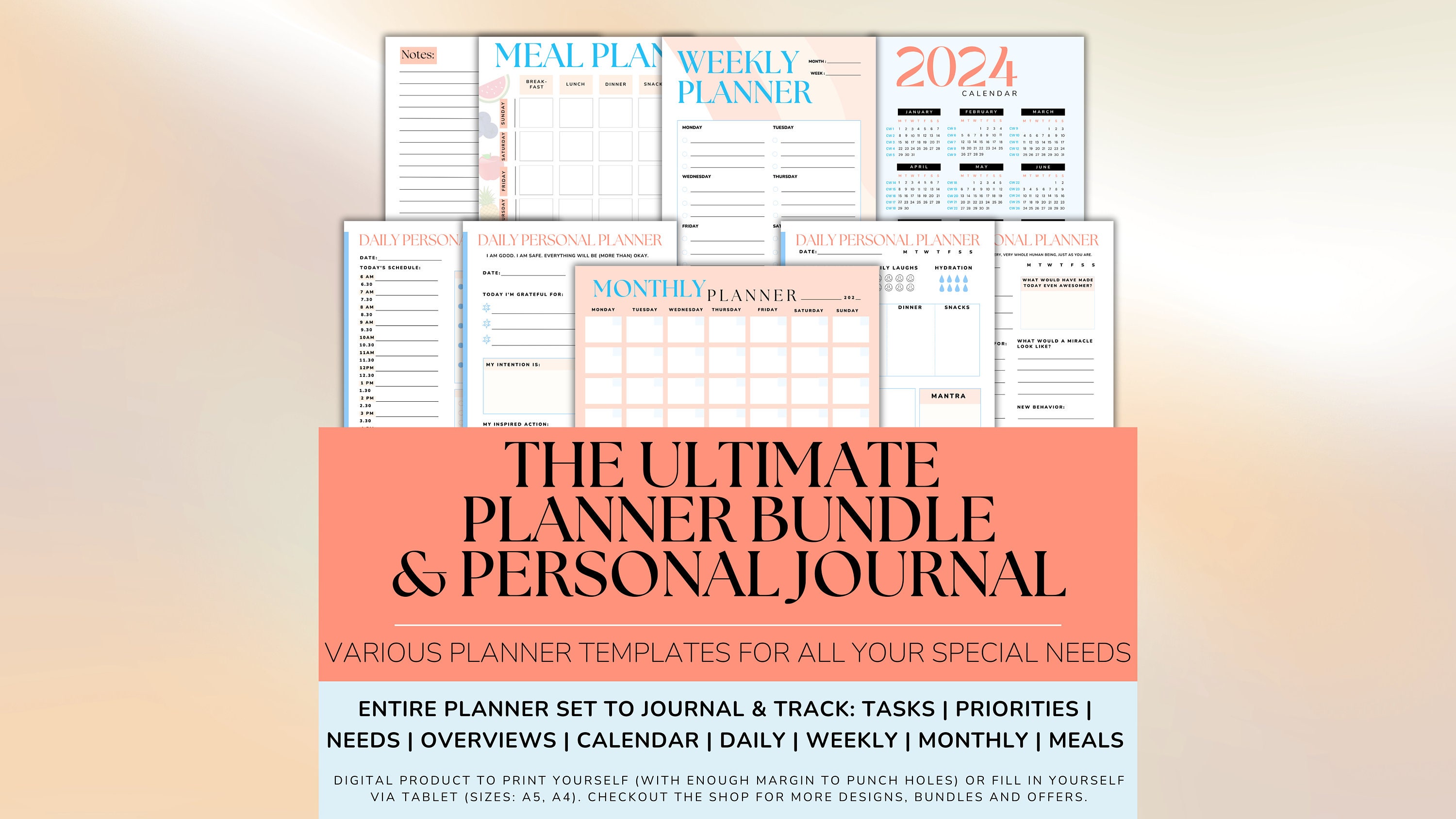 Full Planner Bundle Printable Planner Goals, Habits Growth Mindset Self ...