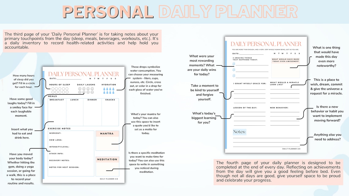 Daily Focus Planner Template | Printable Daily BUNDLE | Daily schedule ...