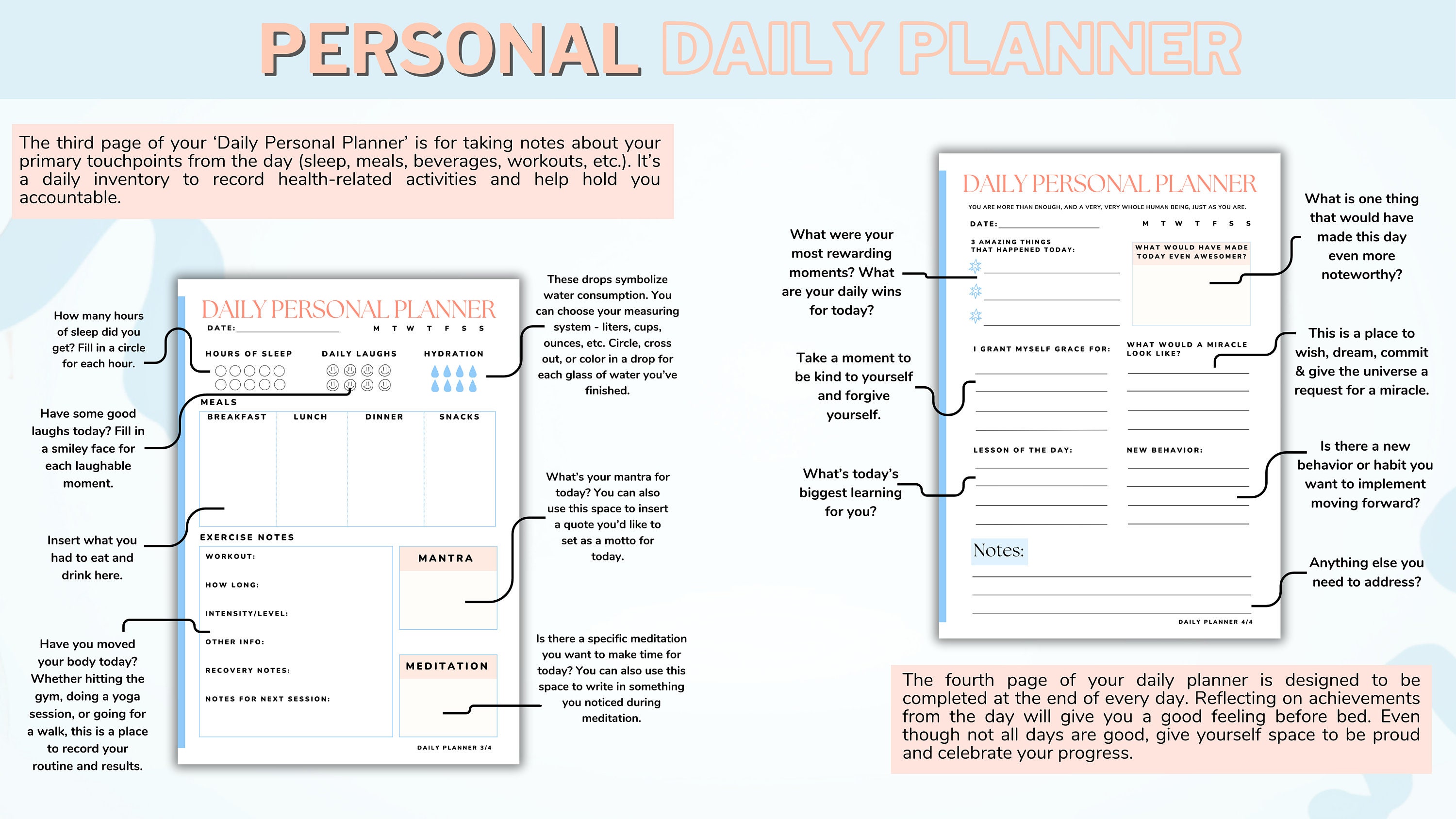 Daily Focus Planner Template | Printable Daily BUNDLE | Daily Schedule ...