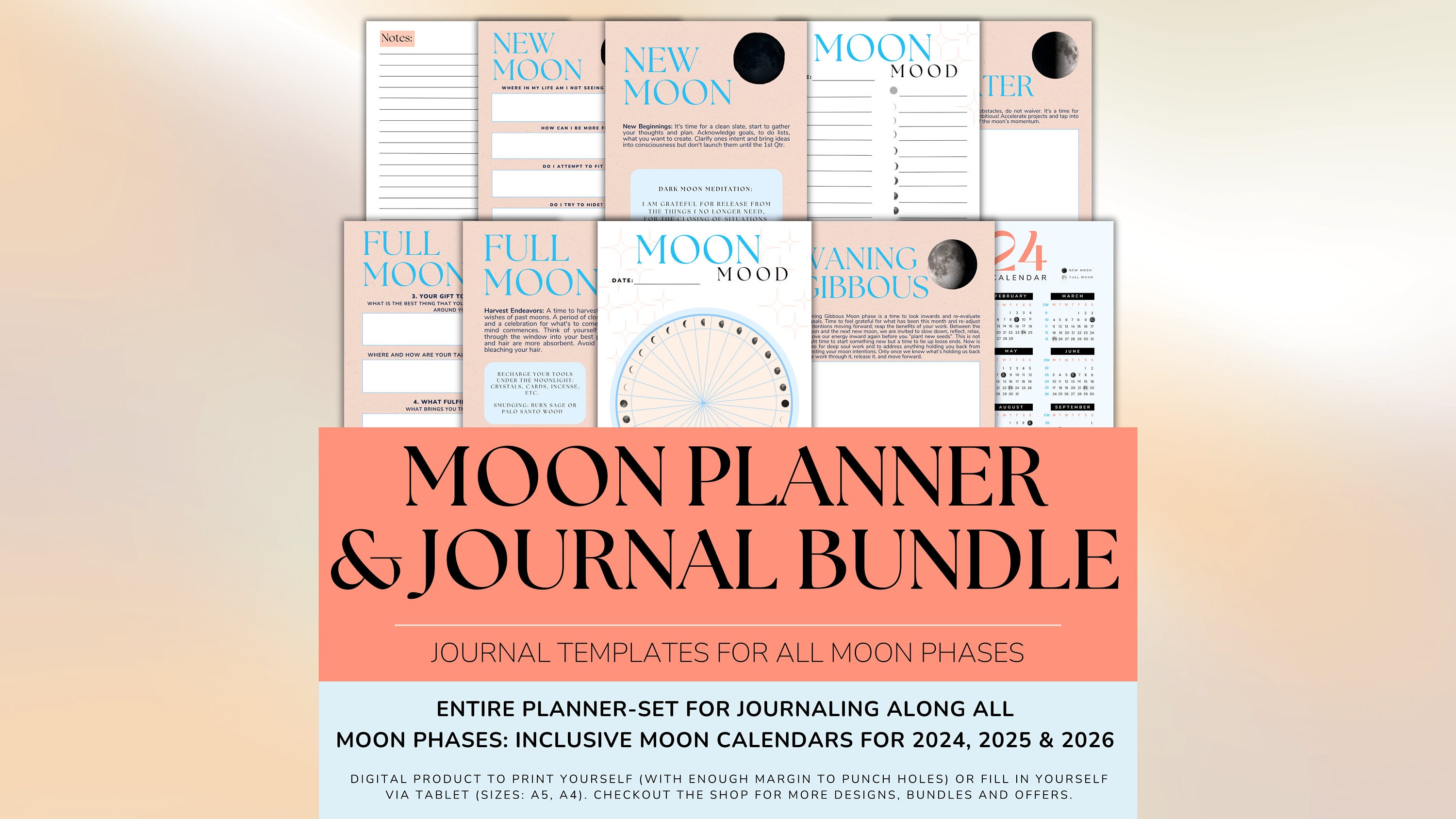 Printable Lunar Calendar 2024, Moon Phase Calendar, Full Moons 2024 ...