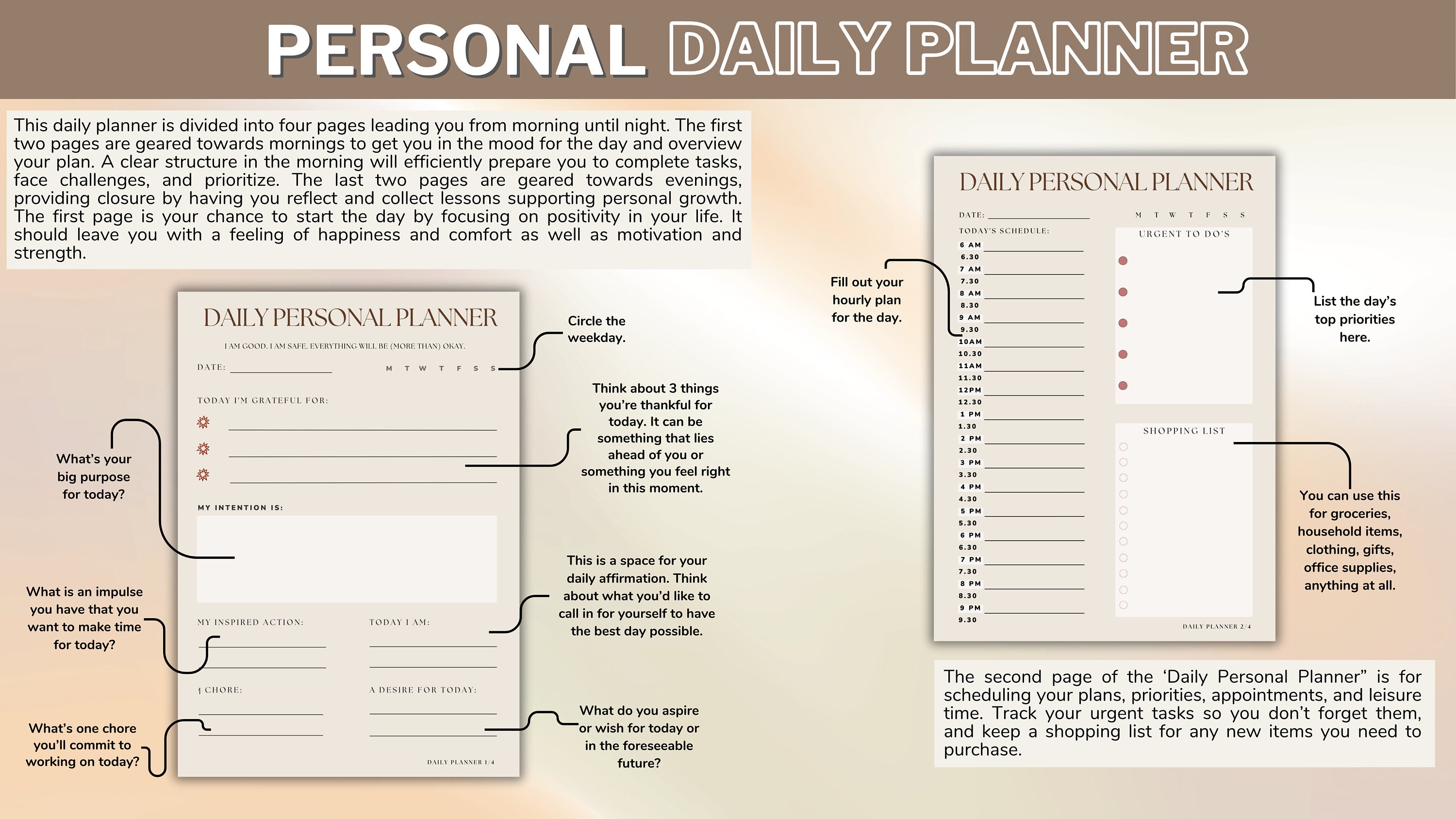 Full Planner Bundle Printable Planner Goals, Habits Growth Mindset Self ...