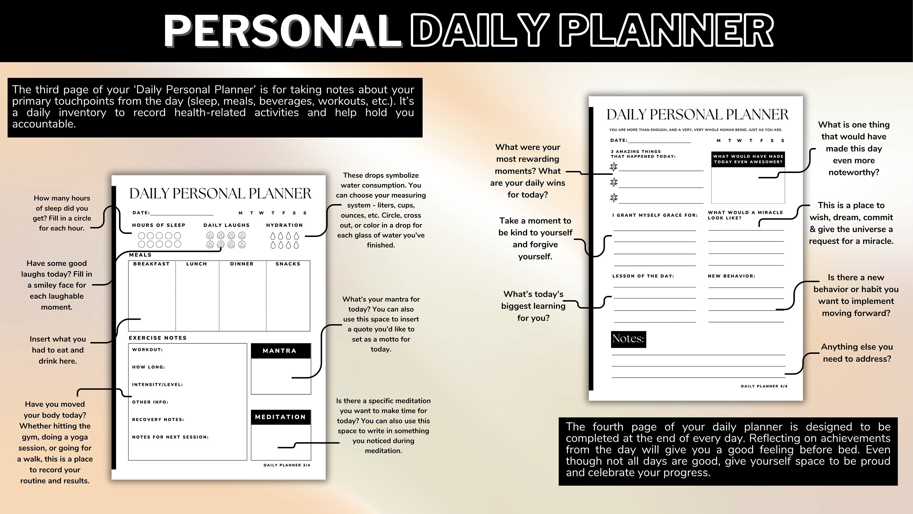 Printable Planner Bundle Goals, Habits, Growth Mindset, Self Care ...