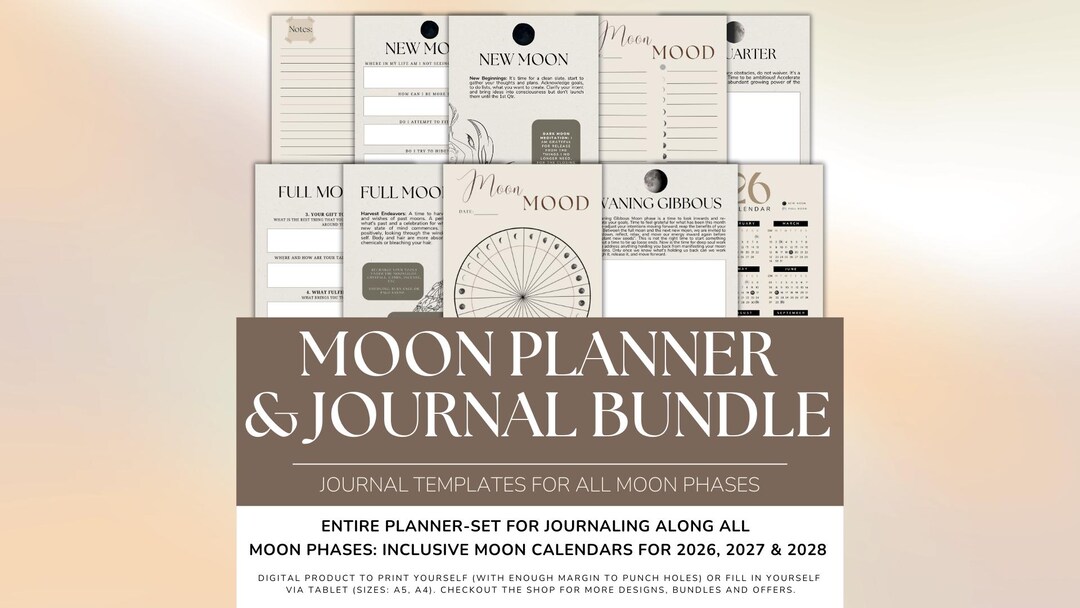 Earth Tone Moon Journal | Lunar Manifestation Planner | Full & New Moon ...