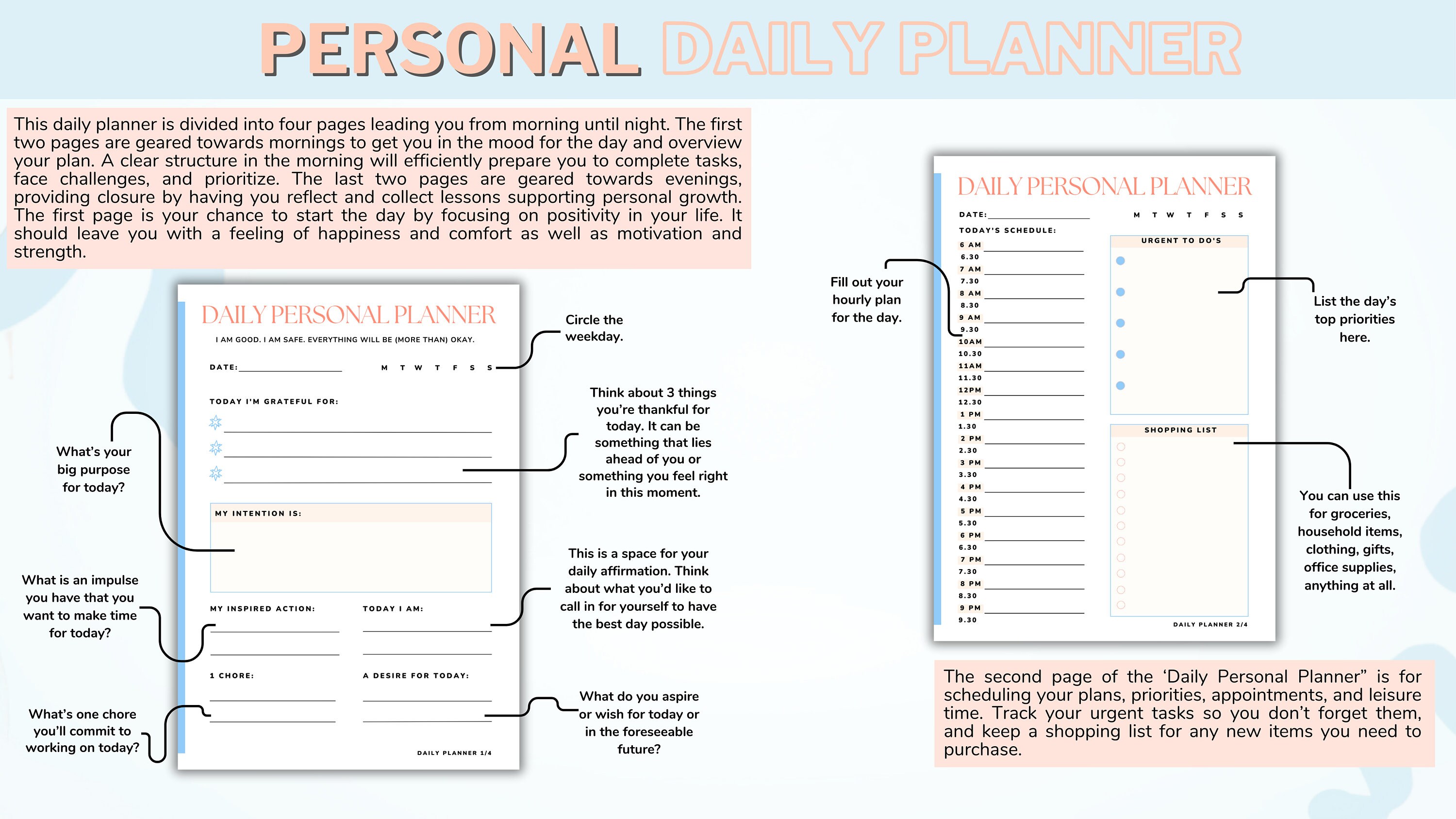 Daily Focus Planner Template | Printable Daily BUNDLE | Daily Schedule ...