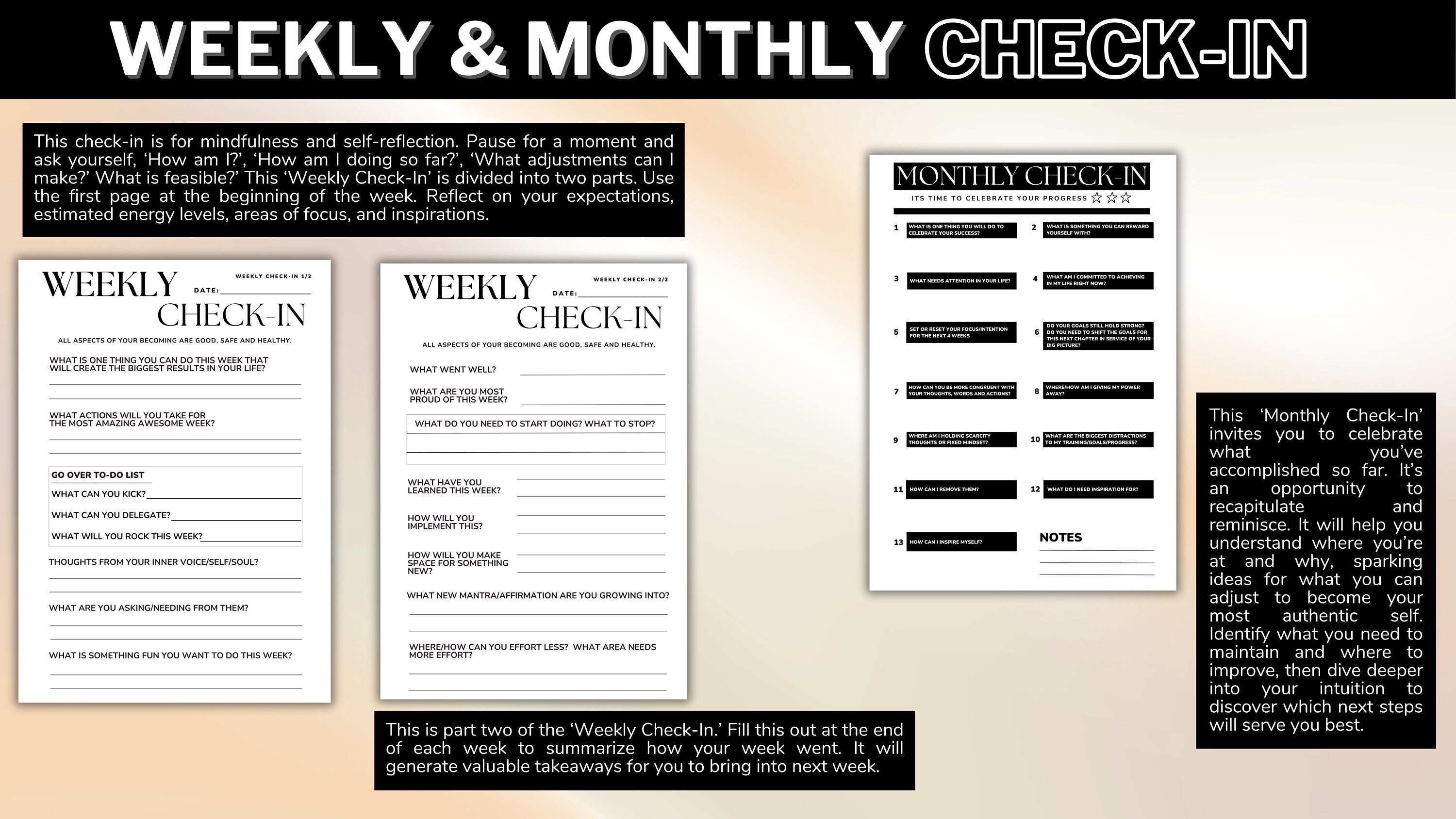 Daily Check in Digital & Printable Journal Mindfulness, Self-reflection ...