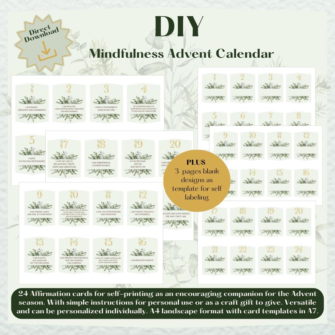 DIY Printable Pdf Christmas Advent Calendar XMAS Countdown Calendar ...
