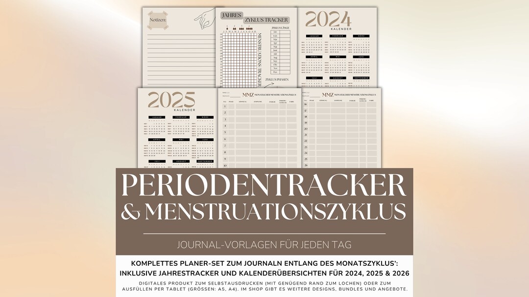 Monthly Period Tracker, PDF Menstrual Cycle Calendar, Ovulation Tracker ...