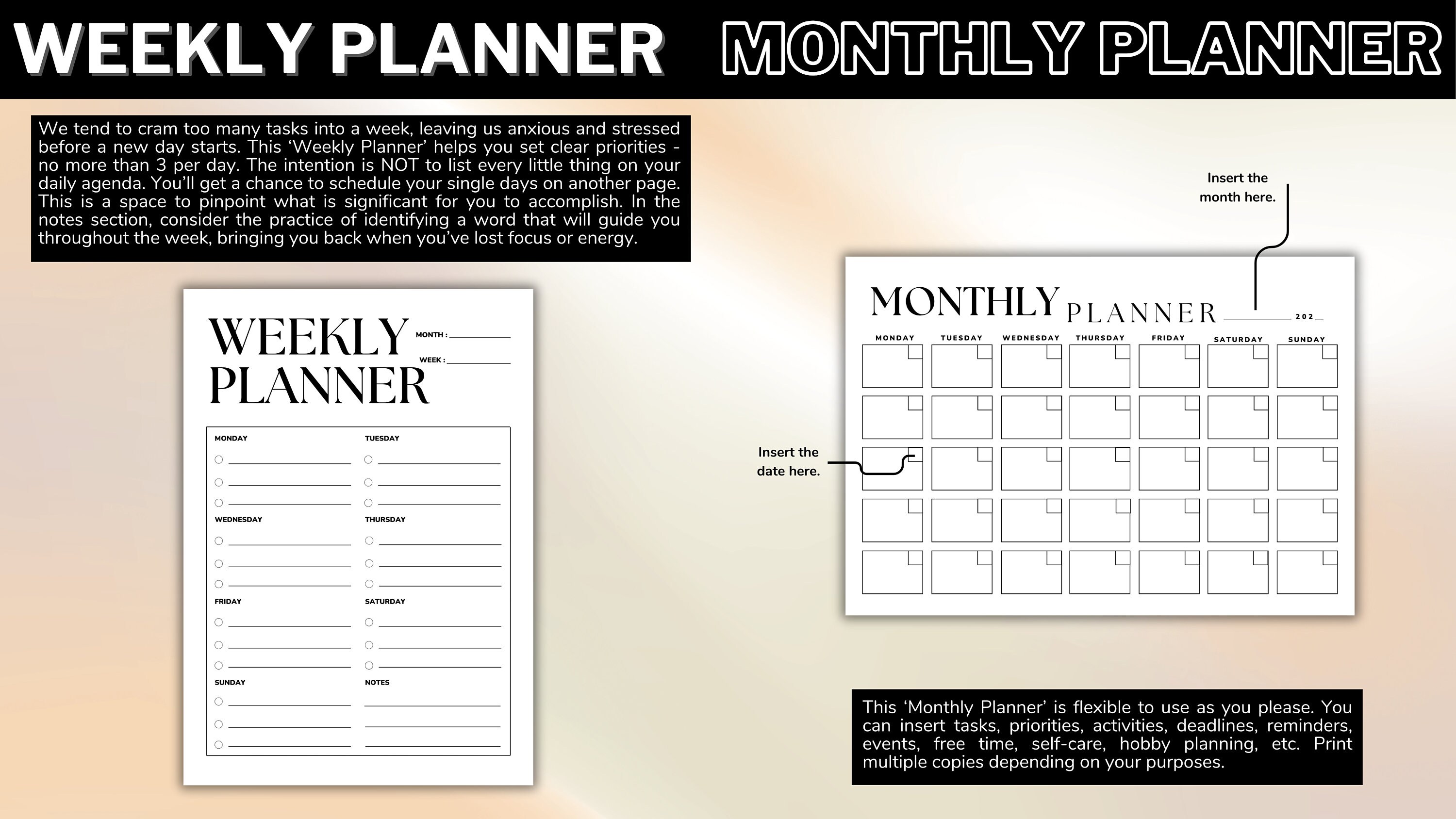 Printable Planner Bundle Goals, Habits, Growth Mindset, Self Care ...