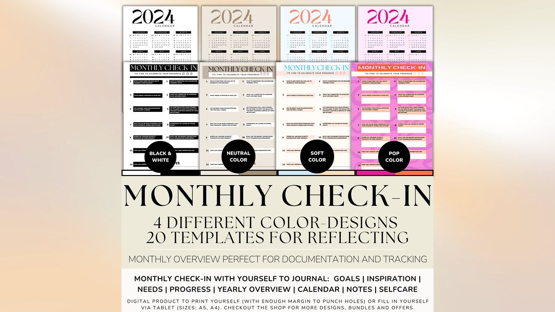 Monthly Check in Pages, Review Printable, Monthly Reflection, Monthly ...