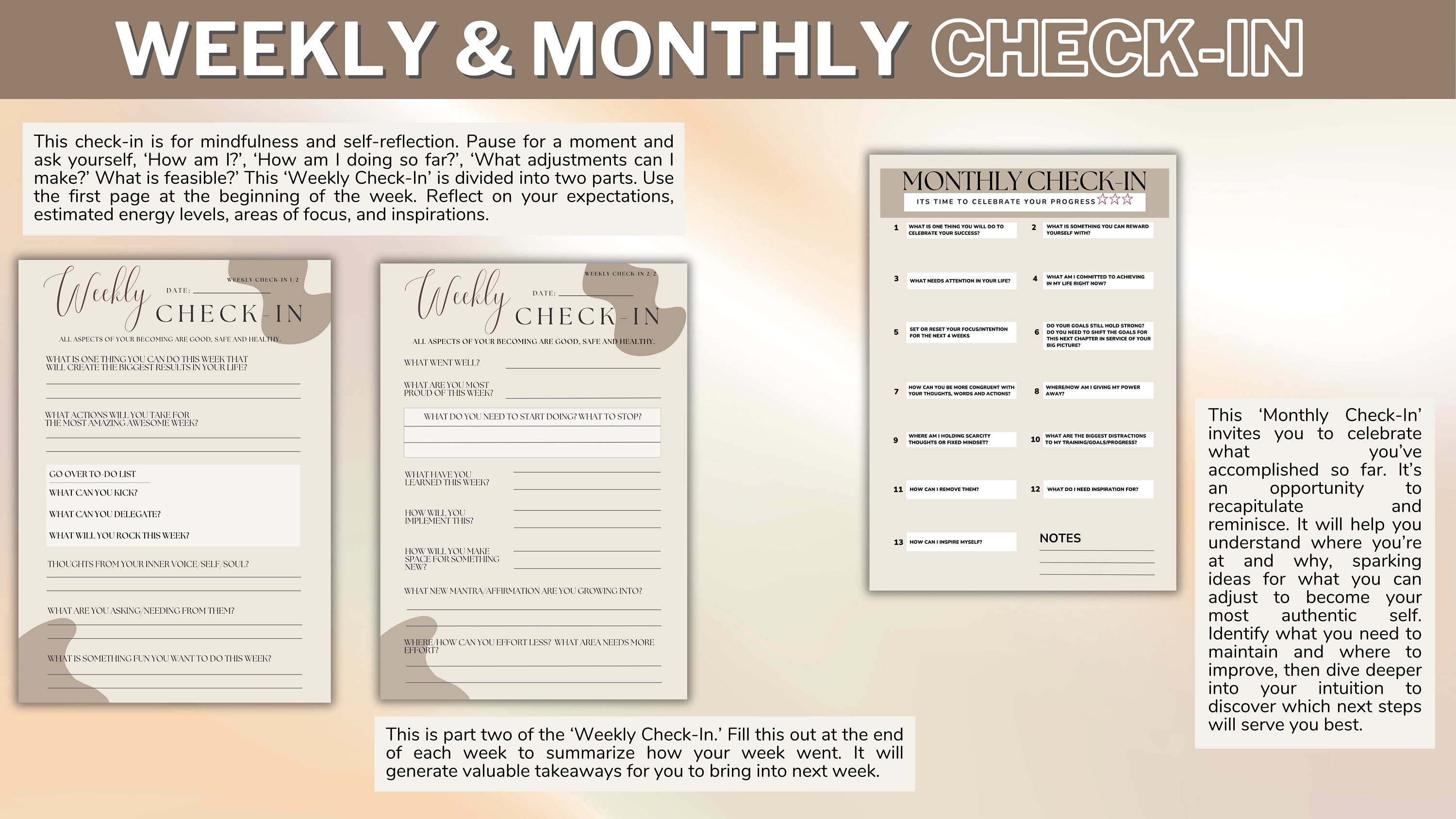 Minimalistic Daily Check in Printable Journal Mindfulness, Self ...