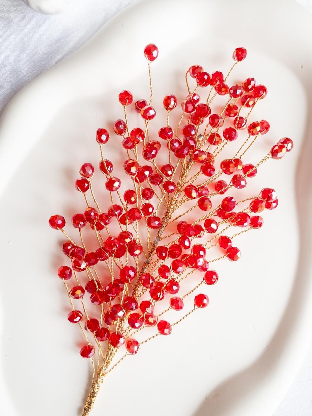 Red Crystal Hair Vine – Handmade Gold Wire Boho Bridal Wedding ...