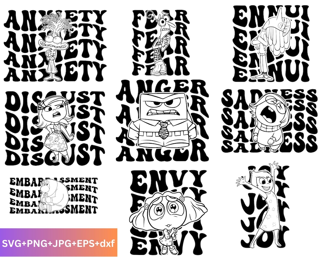Inside Out 2 Clipart SVG: Anger, Joy, Sadness, Anxiety (digital ...