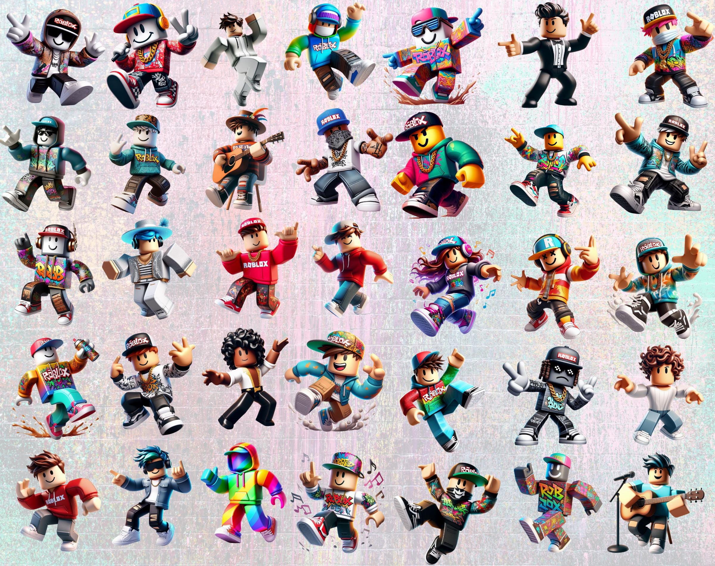 Mega Roblox Character Clipart Bundle: Graffiti & Neon PNG (digital ...