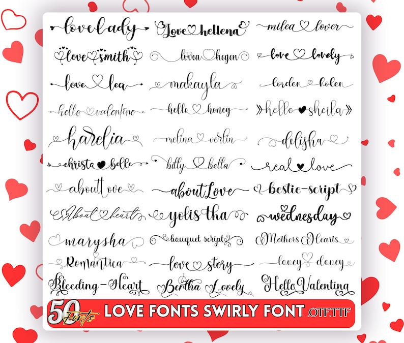 Valentine Love Heart Fonts Bundle | Romantic Typography Set - Etsy